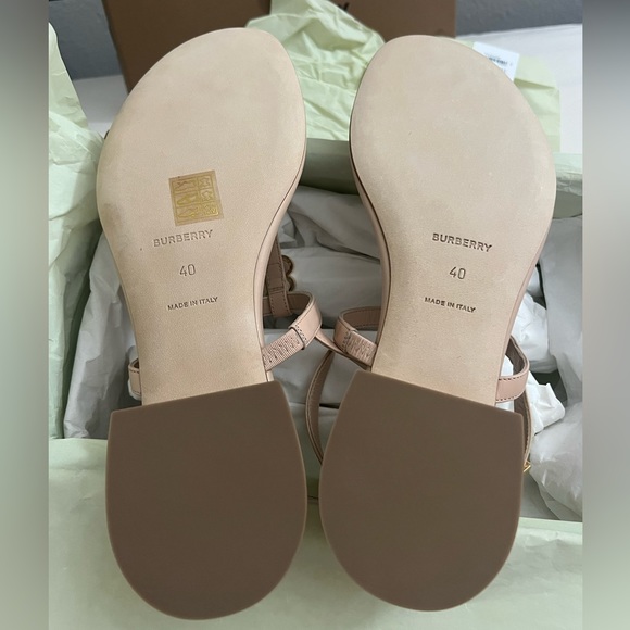 Burberry | Shoes | New Burberry Pink Leather Logo Canary Block Sandals ...